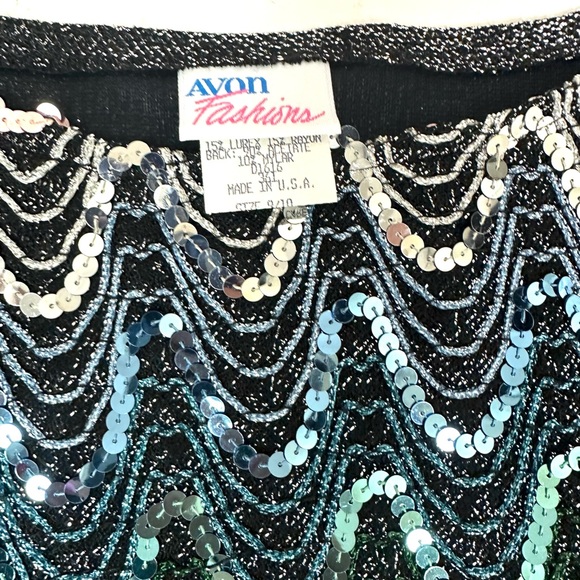 Avon | Tops | 7s Vintage Sequined Disco Crop Top Blouse Black Rainbow ...